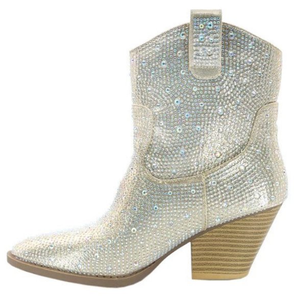 Shoes | New Women Champagne Gold Blingy Rhinestone Cowboy Western Ankle ...